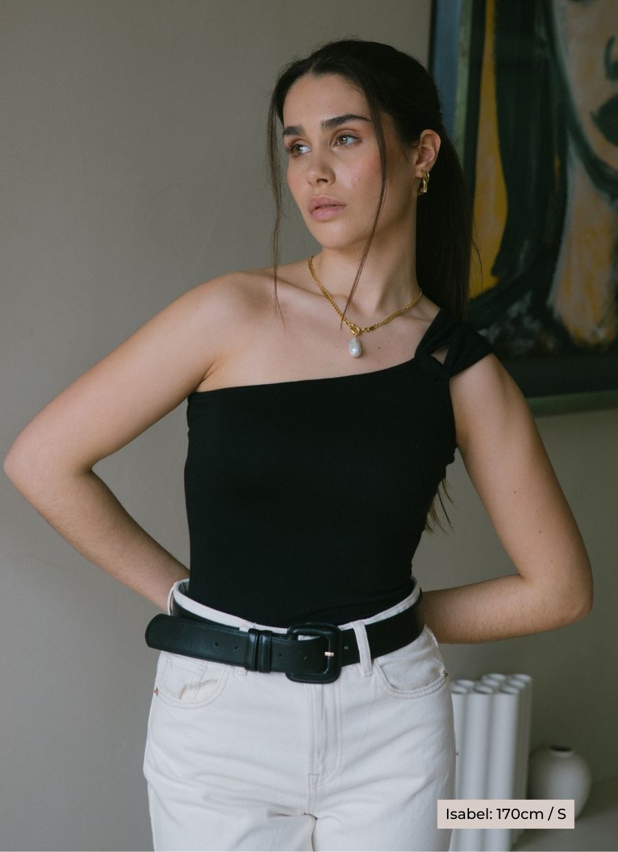 One-Shoulder Cutout Top Micro Modal - Black - Narah Soleigh